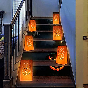 Homemory 24 Halloween Luminary Bags & 24 LED Tea Lights, Long Lasting Battery Included, Ideal for Various Decor