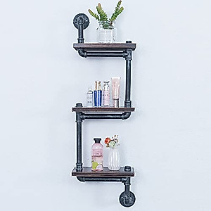 Industrial Pipe Shelving Wall Mounted,11.8in Rustic Metal Floating Shelves,Steampunk Real Wood Book Shelves,Wall Shelf Unit Bookshelf Hanging Wall Shelves,Farmhouse Kitchen Bar Shelving(3 Tier)