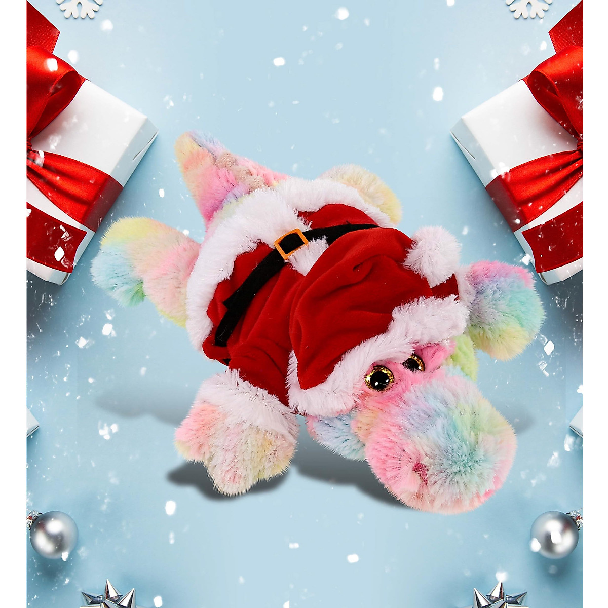 DolliBu Santa Rainbow Alligator Plush Stuffed Animal Plush Toy - Soft Wild Animal Dress Up with Red Santa Claus Outfit, Wildlife Gift, Holiday with Name Personalization - 12 Inch