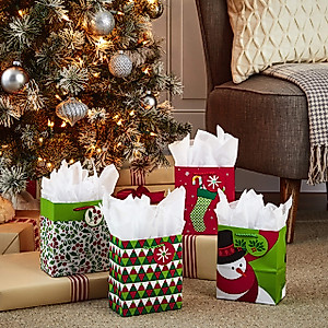 Hallmark 6" Small Christmas Gift Bag Bundle, Festive Holiday (Pack of 8, 4 Designs)