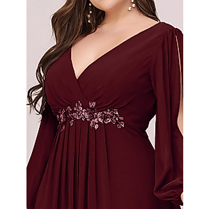 Ever-Pretty Plus Women's Chiffon Plus Size V Neck Side Slit Sleeves Beach Dress Burgundy US24