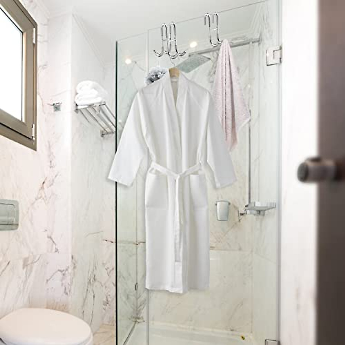 EOFJRUC Shower Door Hooks - 2 Pack Towel Hooks for Bathroom Frameless Glass Shower Door, Stainless Steel Rack Hooks for Hanging Towel, Bathrobe, Squeegee (Silver)