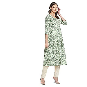 Tissu Women's Rayon Green & Beige Floral Printed Flared Kurta 2144_Green_XS