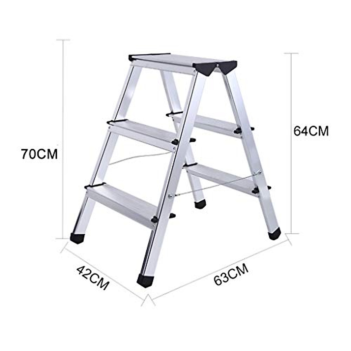 PENGJIE Folding Ladder Step Stool Ladder Stool 3 Step Folding Aluminum Heavy Duty Steel Portable Anti Slip Mat Tread Compact 150 Kg Capacity for Home Office
