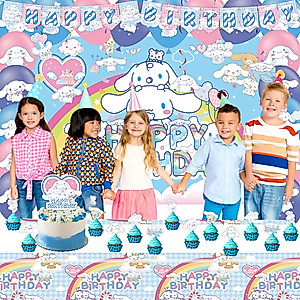 Kawaii Birthday Party Supplies Decorations Include Happy Birthday Banner, Balloon, Backdrop, Tablecloth, Hanging Swirls for Girls Birthday Party Supplies