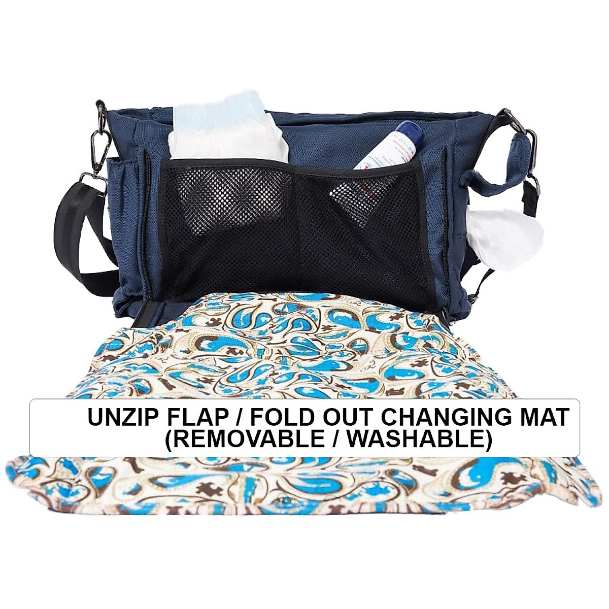 E.C.Knox Diaper Bag Backpack/Tote, with Built-in Baby Wipes Dispenser, Fold-Out Changing Pad, Stroller Hooks, 15 Pockets, Durable Nylon with Zip-Out Washable Canvas Lining, White