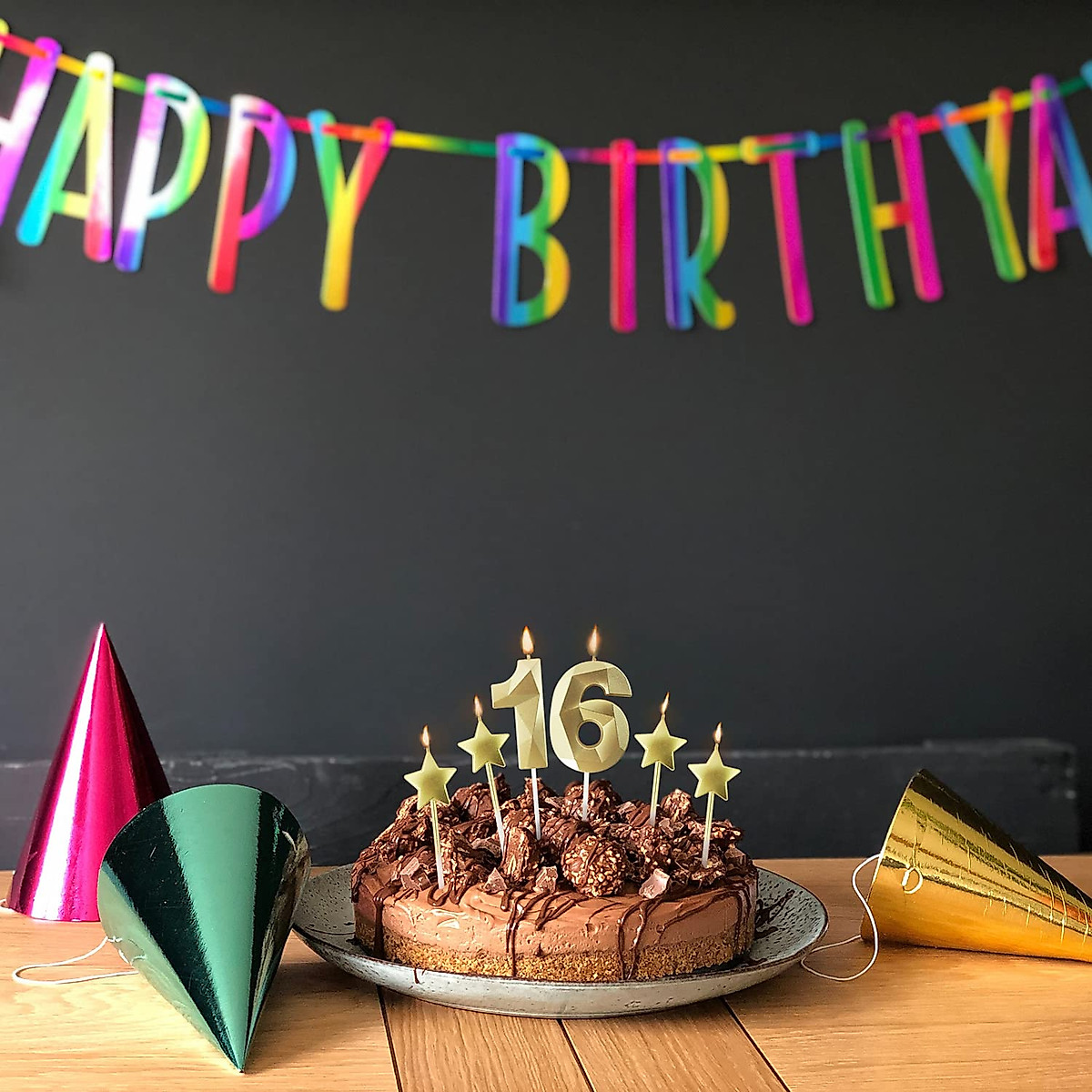 Golden Number 5 Birthday Candles and Star Birthday Candles 2.76 inch Birthday Cake Candles 3D Diamond Shaped Candles are Suitable for Birthday Parties and Anniversary Cake Decorations Candles(Gold 5)