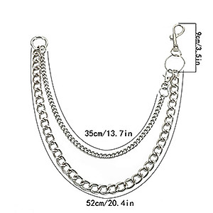 Hip Hop Pants Jean Chain Goth Punk Silver Trousers Chains Biker Heavy Thick Wallet Pocket Chains Silver Keychains Body Jewelry for Men and Women (Silver), Free sizes (1)