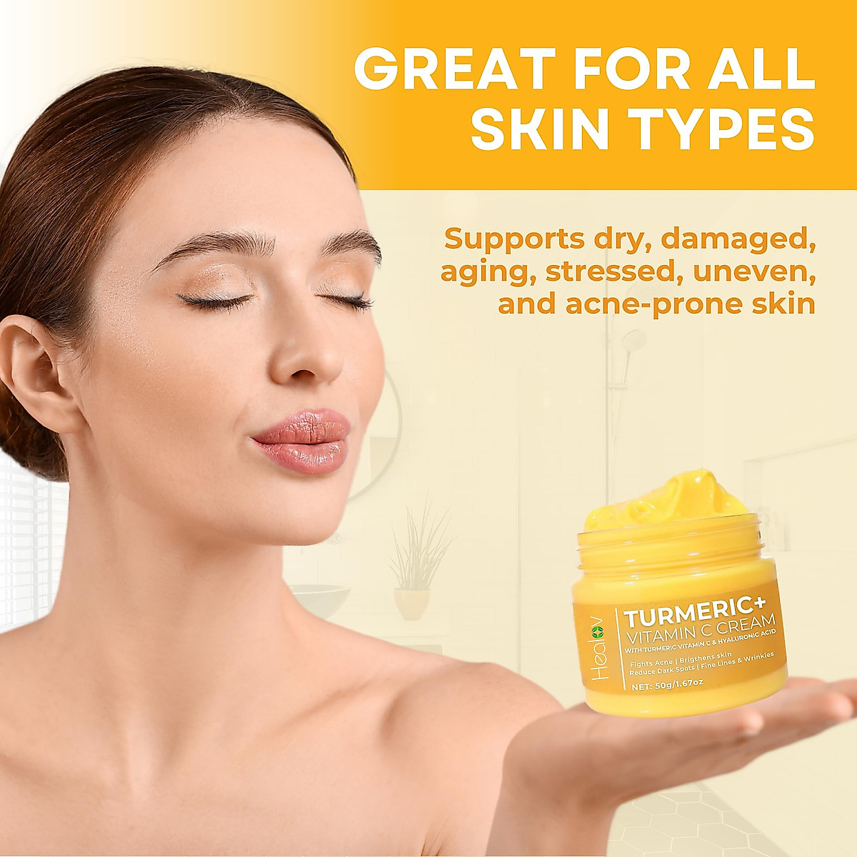 Turmeric Face Cream for Face & Body - All Natural Turmeric Skin Brightening Lotion - Cleanses Skin, Fights Acne, Evens Tone, Fades Scars, Sun Damage, & Age Spots - Turmeric Cream with Vitamin C