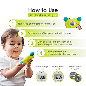 bblüv Kräb | 3-in-1 | Baby Bath Thermometer | Floating Baby Water Thermometer & Room Thermometer | Bathtime Toy for Accurate Celsius Measurement
