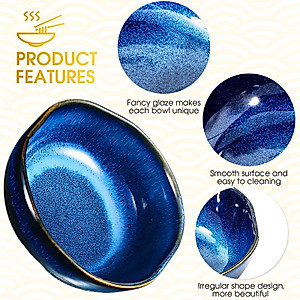 3 Pieces Ceramic Salad Bowls Ramen Bowls Blue Mixing Bowls Porcelain Serving Bowls Ceramic Microwave and Dishwasher Safe for Soup Pasta Noodles Salad Nesting Bowls, 13 Oz 27 Oz 47 Oz