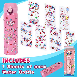 YOFUN Create Your Water Bottle with Tons of Rhinestone Gem Stickers - Craft Kit & DIY Art Set for Children, Gift for Girls - 17 OZ BPA Free Stainless Steel Vacuum Insulated Mug (Gemstone)