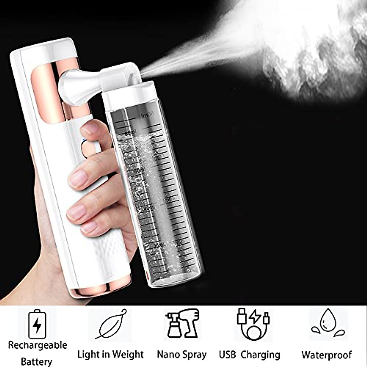 Wireless Disinfectant Fogger Mist Gun, Portable Nano Mist Sprayer, Handheld Electric Sprayer Steam Gun Rechargeable Atomizer Sprayer for Home, Indoor, Office, School, Car, Garden, Outdoor(White)