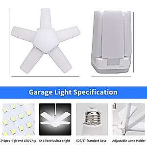 TUODAW LED Garage Lights 4 Pack, The New 100W Deformable LED Shop Lights with 5 Adjustable Panels, E26/E27 LED Ceiling Light, 10000LM 6500K Hight Bay Light for Basement Warehouse Workshop