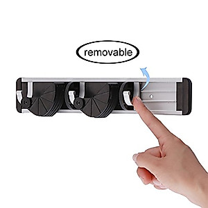 TOGU Mop and Broom Holder Wall Mounted 2 Position Storage Rack with 3 Hooks Holds up to 5 Tools Utility Weatherproof Holder for Garage Storage Systems Broom Organizer,Black