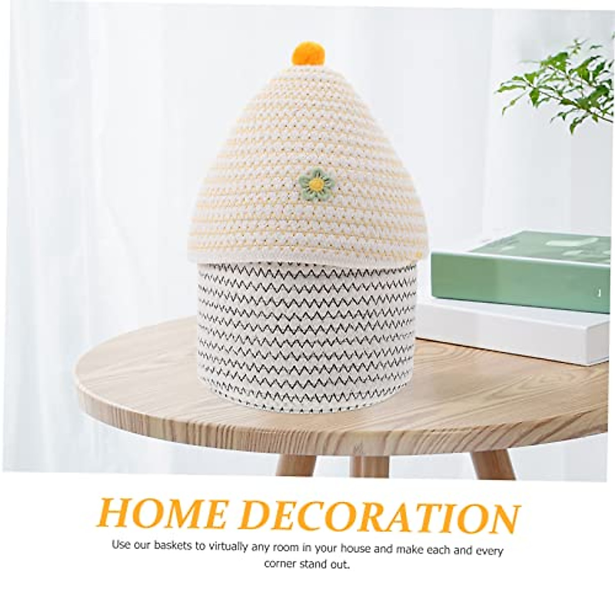 TOYANDONA Storage Basket Food Storage Bins Mini Trash Can with Lid Baby Foods Living Room Storage Basket Nursery Storage Baskets Small Woven Basket Cotton Yellow Baby Sundries Container Toy