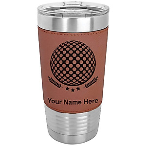 LaserGram 20oz Vacuum Insulated Tumbler Mug, Golf Ball, Personalized Engraving Included (Faux Leather, Dark Brown)