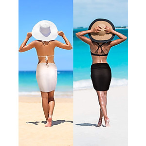 Chuangdi 2 Pieces Sarong Coverups for Women Bathing Suit Wrap Swimsuit Skirt Beach Bikini Cover up Swimwear Chiffon S-L(Black and White)