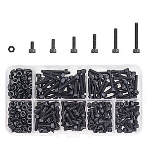 DYWISHKEY 360 Pieces M3 x 6mm/8mm/10mm/12mm/16mm/20mm, 12.9 Grade Alloy Steel Hex Socket Head Cap Bolts Screws Nuts Kit with Hex Wrench