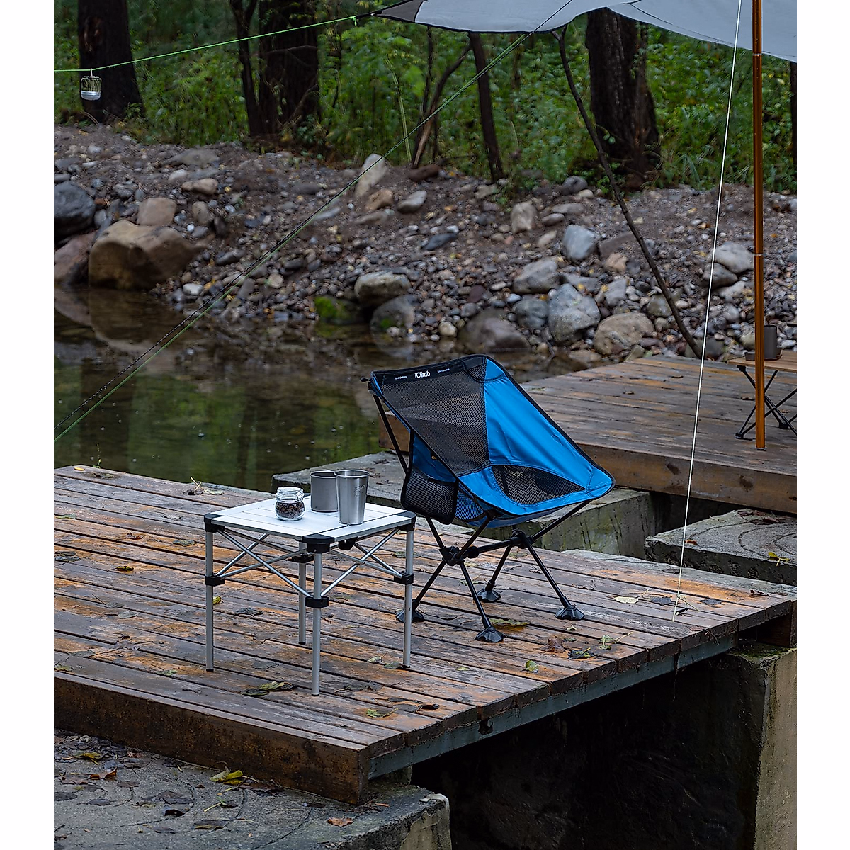 iClimb 1 Ultralight Compact Anti-Sinking Large Feet Chair and 1 Lightweight Stable Folding Square Table Bundle, for Single Adult Outdoor Backpacking Hiking Camping Beach Concert