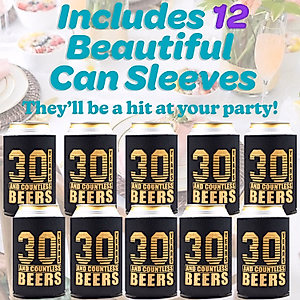 Happy 30th Birthday Decorations for Him and Her Can Cooler 12 Pack - Dirty 30 Birthday Decorations for Her and Him, Insulated Thermocoolers - Black & Gold (Original) (Original, Regular)