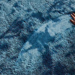 Arbosofe Area Rugs for Living Room Bedroom, 9X12 ft Tie dyed Blue Fluffy Fuzzy Shag Small Carpet Soft Plush Furry Clearance Rug, Cute Rugs for Nursery, Playroom, Kids and Girls Room