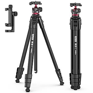 ULANZI MT-55 Travel Camera Tripod Stand, 62.2 inch Video Heavy Duty Tripod Mount for Sony Nikon Canon Fuji DSLR Camera, w Smartphone Clamp - Ombra