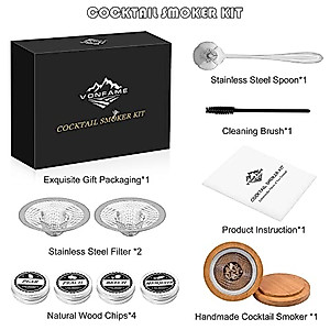 Cocktail Smoker Kit with 4 Flavors Wood Chips - Infuse Bourbon Whiskey Old Fashioned Chimney Drink Smoker Kit - Gift for Whiskey Lovers, Dad, Husband, Men
