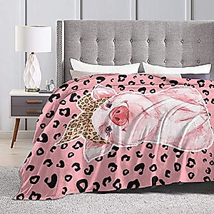 Cute Pig Cozy Soft Flannel Blanket Luxury Fleece Bed Blanket Throw Blanket Lightweight for Sofa Chair Bed for Couch Living Room 50"X40"
