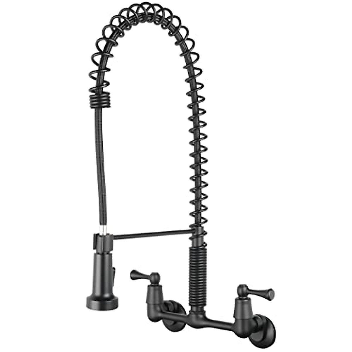 Tosca 255-K821-MB-T Upgraded Dual Handle Commercial Style Wall Mount Kitchen Faucet with Pull Down Nozzle, Matte Black