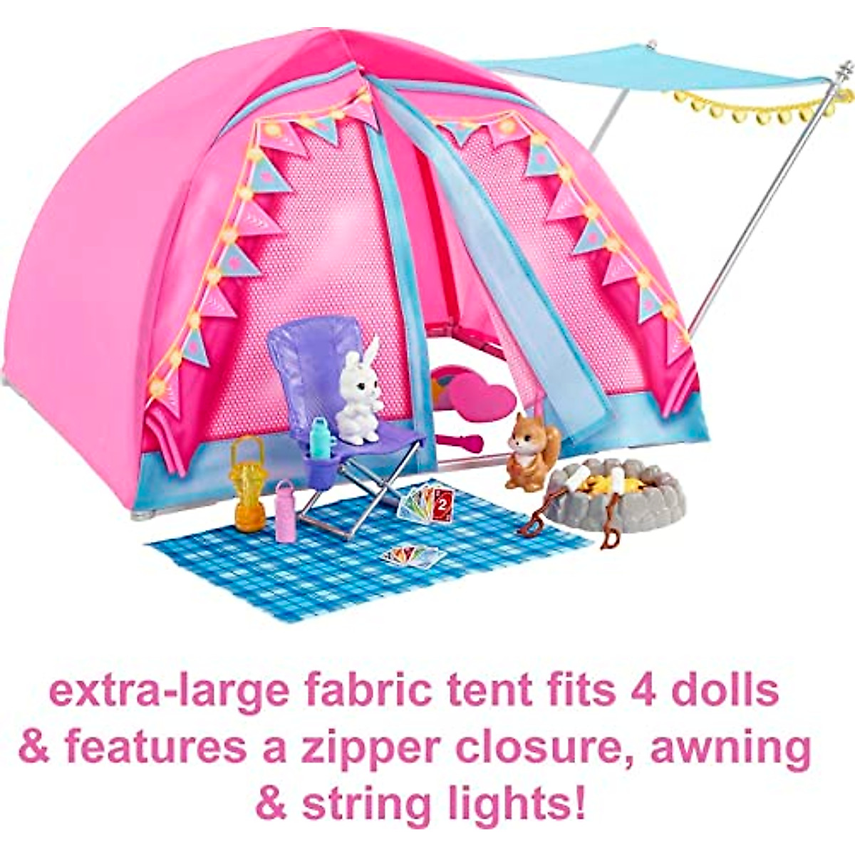 Barbie It Takes Two Dolls & 20 Accessories, Let's Go Camping Tent Playset with Brooklyn & Malibu Dolls & 2 Moving Animals