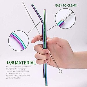 Travel Reusable Utensils Silverware with Case,Camping Cutlery set,Chopsticks and Straw for Camping, Portable Flatware Cutlery Set with Case, Stainless steel Travel Utensil set 8 Piece AF(Rainbow)