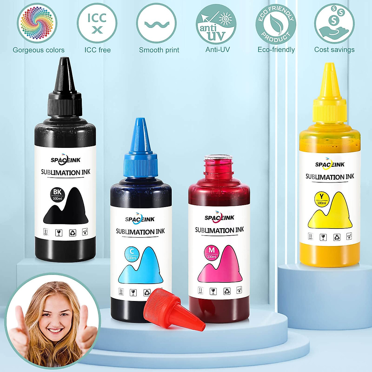 Spaceink Dye Sublimation Ink Refill Kit for Workforce XP-5100 WF-3640 WF-7720 WF-7710 ET-2760 ET-2720 ET-3760 WF-7840 XP-15000 ET-4760 WF-7840 L3110 WF-3620 C88 Printers Heat Press Transfer Ink