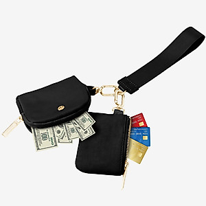 MAMONA Keychain Wallet - Mini Zip Around Wristlet Wallets with Detachable Dual Pouch - Ideal Portable Coin Purse for Women and Men