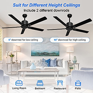 BECLOG Ceiling Fan with Remote Control, Ceiling Fans 52" Outdoor/Indoor with 6 Speeds Reversible DC Motor Ceiling Fans No Lights Modern for Kitchen, Bedroom, Living Room, Farmhouse, Patios (52" black)