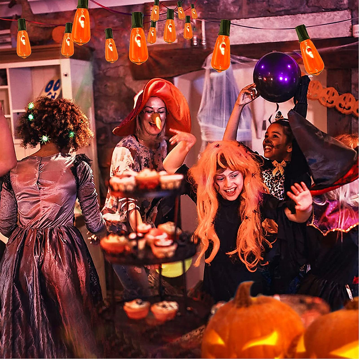 SUNSGNE Halloween Orange Flame Light Bulbs, 10-Pack E17 Flickering Flame Bulb ST40 Edison Flame Replacement Bulbs for ST40 String Lights Halloween String Lights, 1 Watt- E17 Intermediate Screw Base