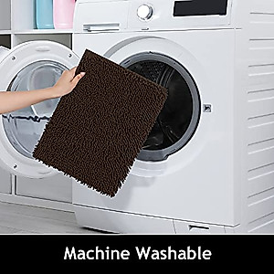 TREETONE Machine Washable Water Absorbent Bath Mat Bathroom Rugs Non Slip Soft Microfiber Mat，2 Piece Bathroom Rugs Set (Set of 2-Small 16" x 24" Medium 20" x 32", Chololate Brown)