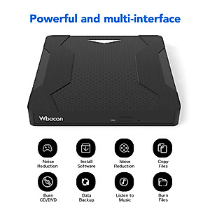 Wbacon 5 in 1 DVD Player Portable CD Player for Laptop, DVD Burner CD ROM External CD/DVD Drive for PC, External Drive CD Drive USB DVD Drive for Desktop PC Laptop Windows Linux OS Apple Mac