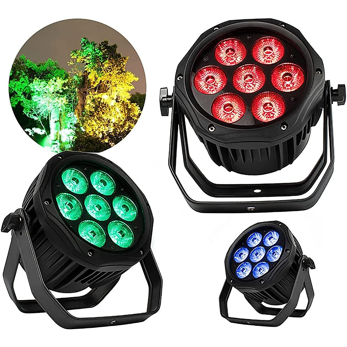 SHEHDS Par Lights IP65 Waterproof Outdoor LED 7x18W RGBWAP Lighting Stage Wash Lights DMX512 Sound Activated Fanless Muted Outside DJ Lights Party Lights