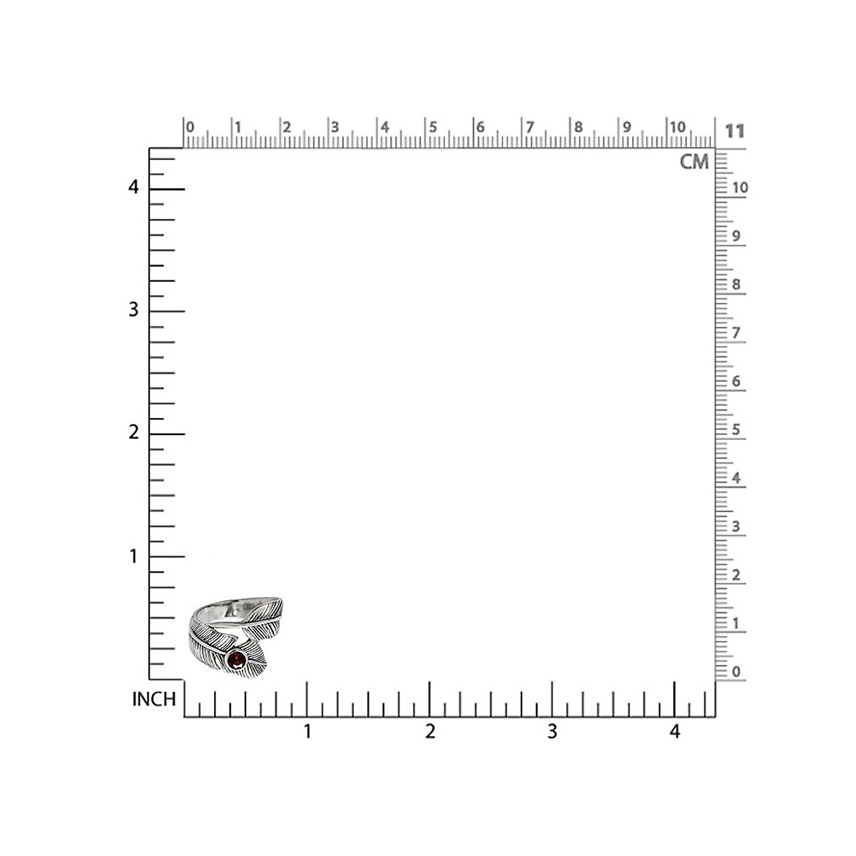 Silvershake Natural Garnet 925 Sterling Silver Bypass Feather Ring Size 8