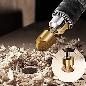 Xnrtop Countersink Drill Bit, Countersink Drill Bit Set 6 Pcs 1/4'' Hex Shank HSS 5 Flute Countersink 90 Degree Center Punch Tool Sets for Wood Quick Change Bit 6mm-19mm