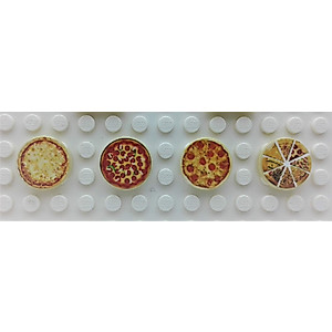 Set of 6 Custom Stickers Food Restaurant City Building Bricks Pizza Pie Toys Custom MOC Town Box Tiles 2x2x2 & Round 2x2 Great Gift idea for Kids Ages 4+ Plastic