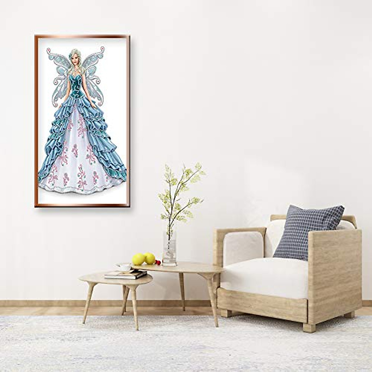 LUSandy 5D Diamond Painting Angel Elegant Lady Partial Drill Special Shaped Crystal Rhinestone Women Diamond Art Kits for Adults and Kids Home Wall Decor 12 x 20 inch - Blue and White Angel