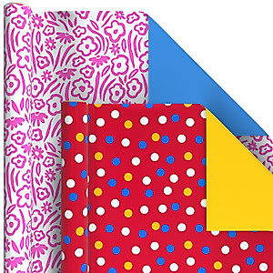 Hallmark Reversible Wrapping Paper Rolls - Solids, Stripes, Polka Dots, Flowers, Gift Wrap Paper (Set of 6 Rolls: 150 sq. ft. ttl.) for Birthday, Christmas, Baby Shower, Graduation, All Occasion