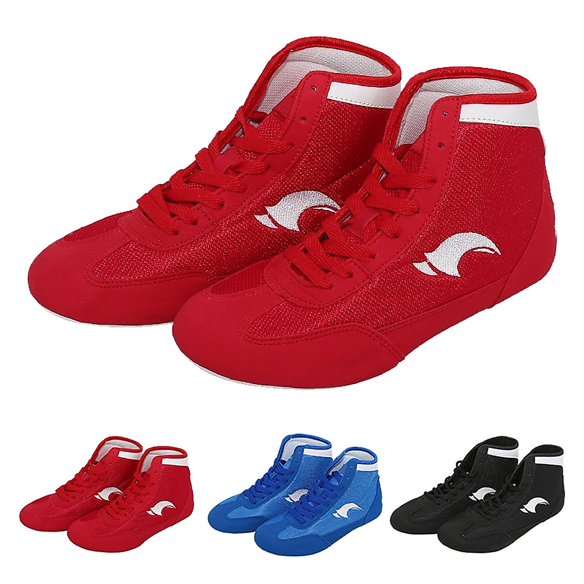 AOIROE Children's Boxing Shoes High Top Training Wrestling Shoes Children's Boxing Shoes Long Boots (Blue, 13 Little Child)