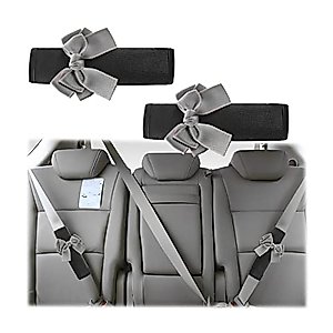AUCELI 2 Pcs Bow Tie Auto Seat Belt Cover, Soft Ice Silk Car Seatbelt Shoulder Pad for a More Comfortable Driving, Safety Strap Neck Cushion Protector, Car Accessories for Adult Kid