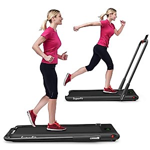 GYMAX Walking Pad, 2 in 1 Free Installation Under Desk Treadmill with Smart App, Remote Control & LED Display, 2.25HP Foldable Portable Compact Running Machine for Small Spaces Home Office (Black)