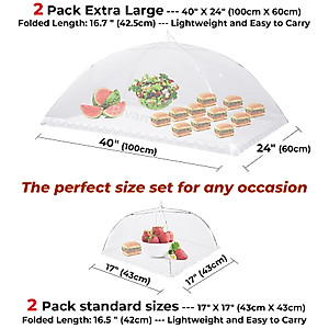 Rivama Food Covers for Outside, 2 Pack (40"X24") + 2 Pack (17"x 17") Mesh Food Tent Extra Large Outdoor Pop-Up Mesh Screen Net Umbrella Food Covers for Outdoors,Picnics,Camping,BBQ,Pool Party, Plant