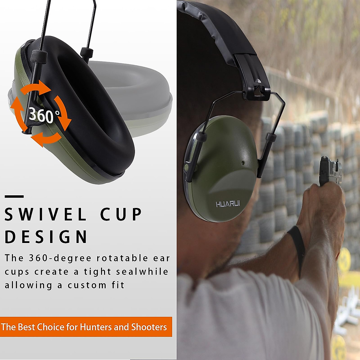 HUARUI Noise Canceling Ear Muffs, Shooting Ear Muffs,Shooters Ear Protection (Green)