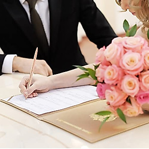 NUOBESTY Pen Stand Pen Stand Signing Pens with Hollow Round Pen Holder, 2pcs Ballpoint Writing Pen Attached to Desk for Wedding Guests Book Party Favor Office Business Guest Book Pens Rose Gold Pens